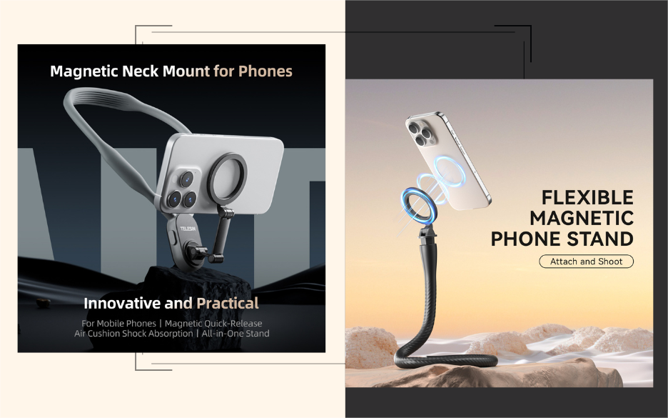 TELESIN Magnetic Neck Mount for Phones vs. TELESIN Flexible Mount for ...